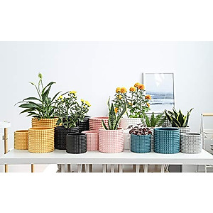 Shiny White Planter Pots for Plants Indoor - 8 Inch Ceramic Vintage-Style Hobnail Textured Flower Pot with Drainage Hole for Modern Home Decor(POTEY 056301, Plants NOT Included)