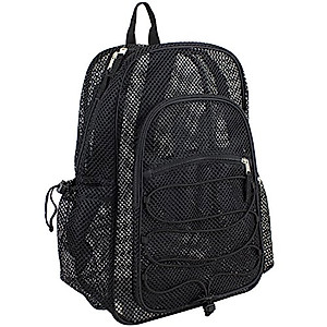 Eastsport XL Semi-Transparent Mesh Backpack with Comfort Padded Straps and Adjustable Bungee for Work, Sports, Beach, College and Security - Black