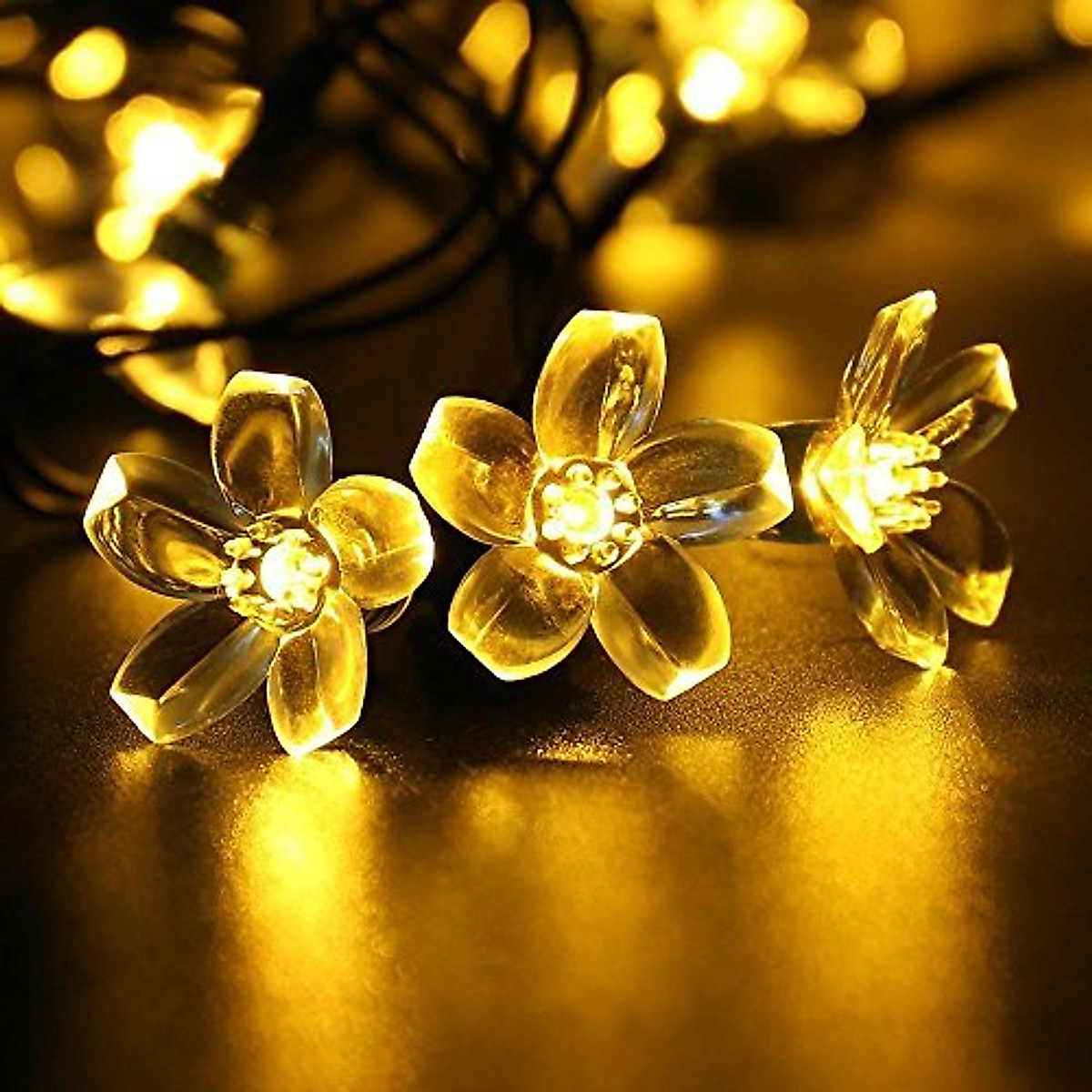 Qedertek Solar Flower String Lights, Cherry Blossom 22ft 50 LED Waterproof Outdoor String Lights for Patio,Lawn,Garden,Holiday and Festivals Decorations ( Warm White)