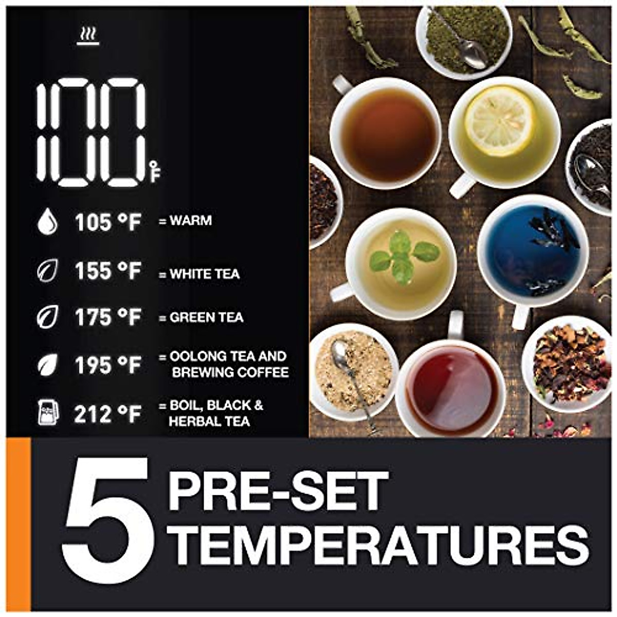 KRUPS BW801852 Smart Temp Digital Kettle: Prepare tea and coffee. Full Stainless Interior and Safety Off, 1.7-Liter, Black