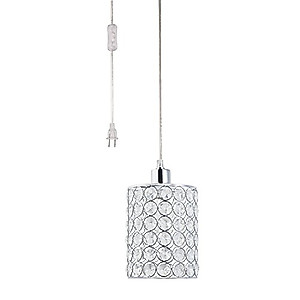 Globe Electric 65142 1-Light Cylindrical Plug-in Pendant, Polished Chrome Finish, Caged Crystal Shade, Clear 15ft Cord, in-Line On/Off Rocker Switch, E26 Base Socket, Ceiling Hanging Light Fixture