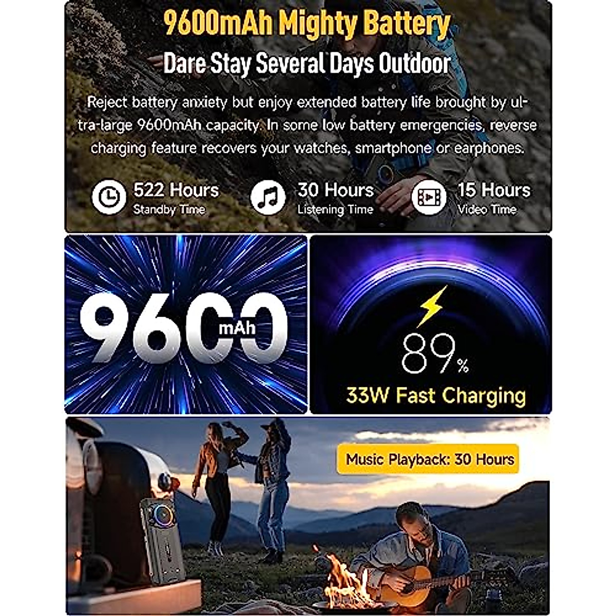 Ulefone Rugged Unlocked Phones 2023, Armor 21 122db Louder Speaker, 16+256GB, 9600mAh, 64MP+24MP Cameras, Android 13, IR Blaster, uSmart/Dock Charge Supported Rugged Smartphones T-Mobile, Black