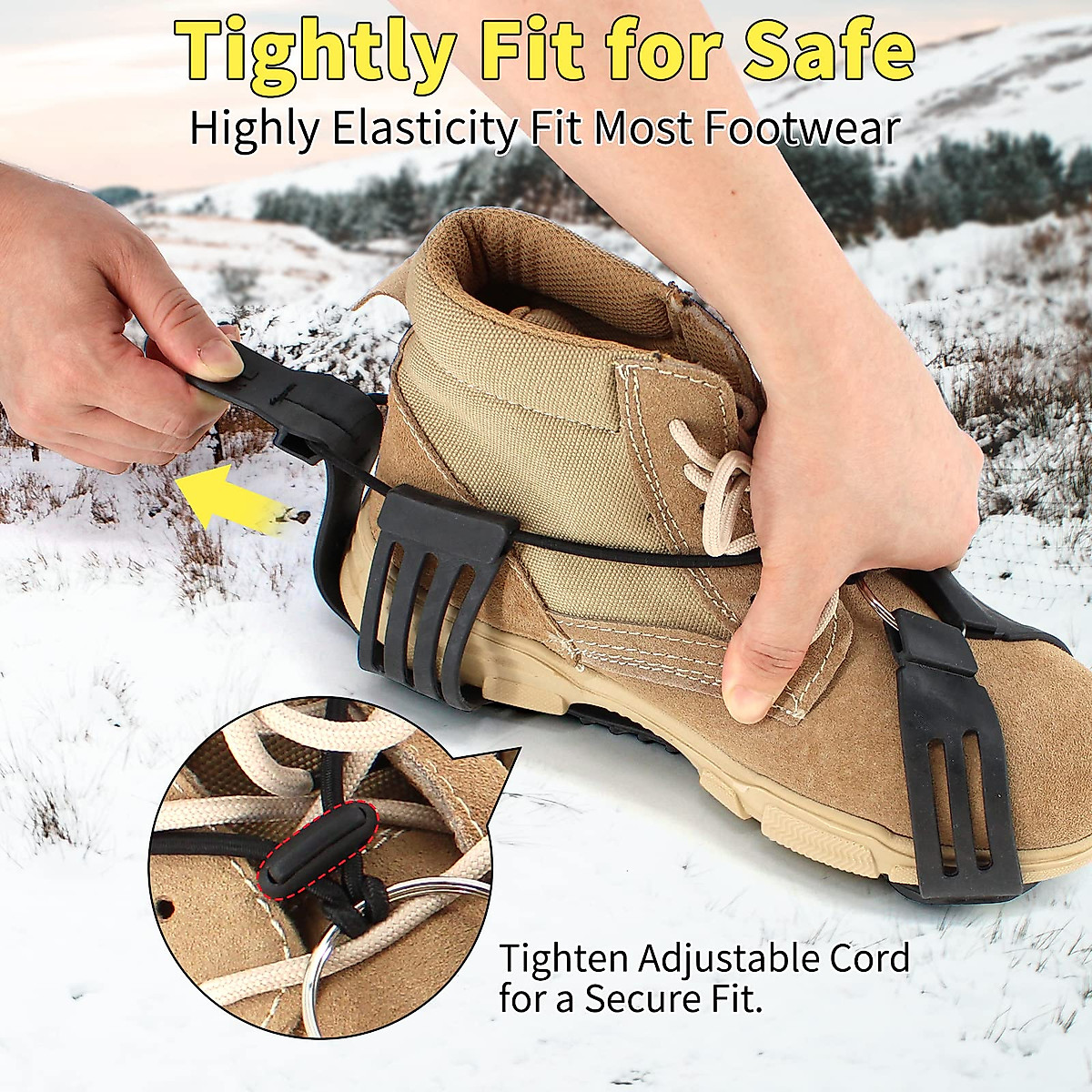 Xproutdoor Non-Slip Ice Cleats Snow Grips, with Adjustable Cord, Strong Traction Crampons 10 Steel Studs, for Shoes and Boots, Snow Ice Walking, X-Large