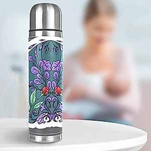 Stainless Steel Leather Vacuum Insulated Mug Plant Thermos Water Bottle for Hot and Cold Drinks Kids Adults 16 Oz