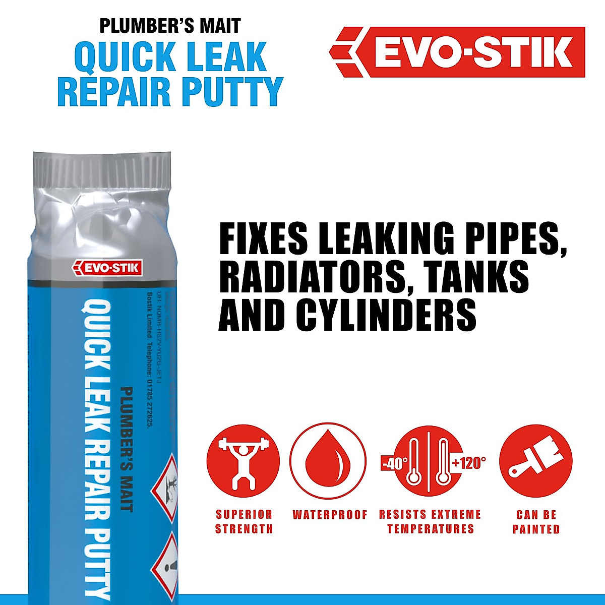 Evo-Stik 30812665 50 g Plumbers Mait Quick Leak Repair Putty Sealant - Brown