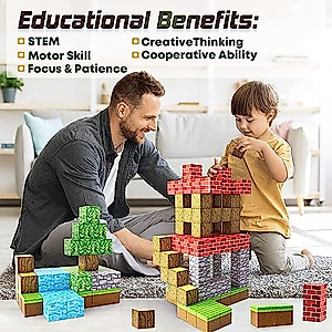 100PCS Magnetic Blocks-Build Mine Magnet World Set, Magnetic Toys for Boys & Girls Age 3-5 6-8, STEM Sensory Toys for Toddlers Gifts for 3+ Years Old Girls Boys, Classroom Must Haves Construction Toys