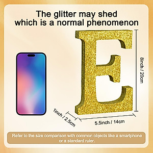 TONIFUL 8 Inch Gold Glitter Letter E Table Centerpiece A-Z Gold Birthday Party Decorations,Gold Alphabet E for Birthday,Chrismas,Graduation,Bridal Shower,Wedding,Anniversary Party Supplies