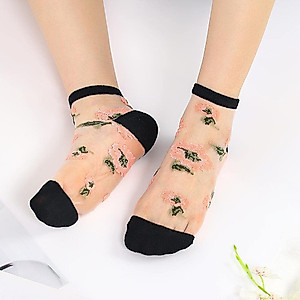 Woeoe Sheer Mesh Short Ankle Socks Floral Ultrathin Transparent Lace Summer Socks Thin See Through Silk Short Stockings for Women Girls(4 Pairs)
