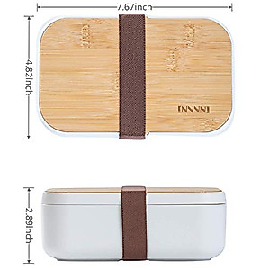 invvni Bento Box Adult for Lunch Box Bamboo Lunch Containers for Adults Leakproof, Airtight, Bpa Free, White