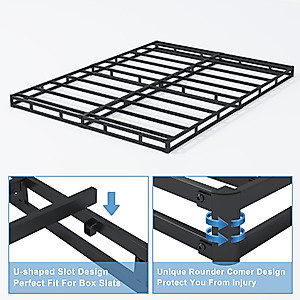 HOBINCHE 4 Inch Box Spring for Queen Bed Base, Low Profile Metal Queen Size Box Spring with Fabric Cover, 3000 Lbs Max Weight Capacity Mattress Foundation, Noise-Free, Easy Assembly