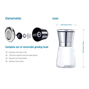 Pepper Grinder, Mini Spice Mill, Small Pepper Mill, Good Helper of Chef's. Brushed Stainless Steel Dust Cover With Ceramic Grinding Cores, Adjustable Coarseness, Family or Outdoor Picnic Optional.