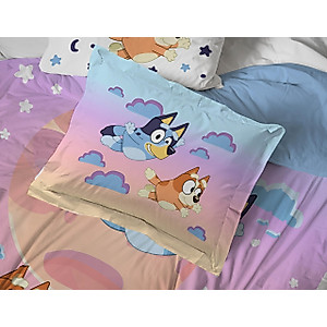 Bluey & Bingo Twin Comforter Set - 5 Piece Bed Set Includes Sheet Set & Pillow Covers - Super Soft Clouds & Stars Kids Bedding