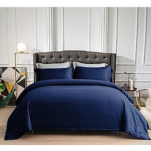 Xtream Fabric 100% Natural Cotton Duvet Set, 1 Duvet Cover with Button Closure, 1 Fitted Sheet 12" Deep Pocket and 2 Pillowcase 800 Thread Count Duvet Cover Set, Duvet Sets King Size Navy Blue
