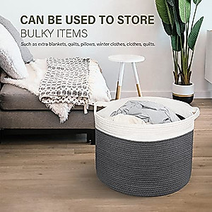 AivaToba Extra Large Cotton Rope Basket, Blanket Basket Living Room, Storage Basket for Organizing, 22” x 14” Toy Basket with Handles, Woven Basket for Towels, Pillows, Dirty Clothes Comforters