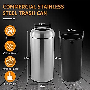 WICHEMI Trash Can Outdoor Indoor Garbage Enclosure, Commercial Trash Bin with Lid Open Top Inside Cabinet Large Garbage Can Stainless Steel Industrial Waste Container (Silver)