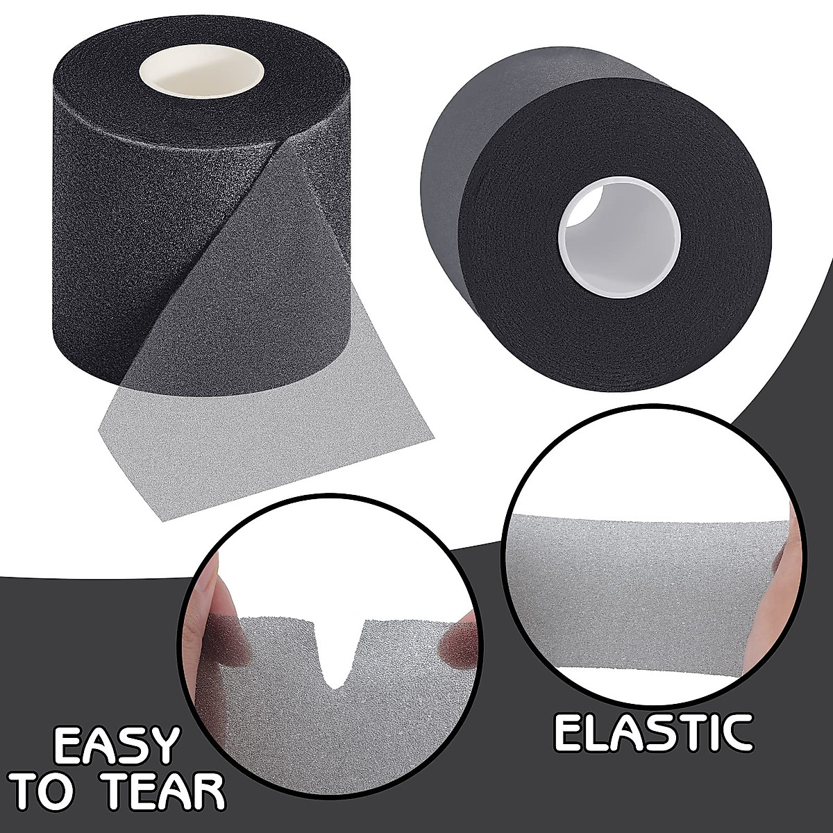 12 Pieces Foam Prewrap Athletic Tape Sports Wraps Prewrap and Athletic Tape Pre Wrap Tape Breathable Sports Tape Pre Wrap for Running Hiking Hair (Black)