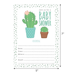 Cactus Gender Neutral 5x7 Baby Shower Invitations - 24 invites and 24 White envelopes