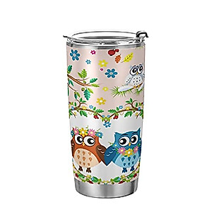 xigua Lovely Couple Owl 20oz Tumbler with Lid and Straw,Vacuum Insulated Stainless Steel Water Cup,Hot and Cold Drink Cup for Car,Sports, Household, Travel