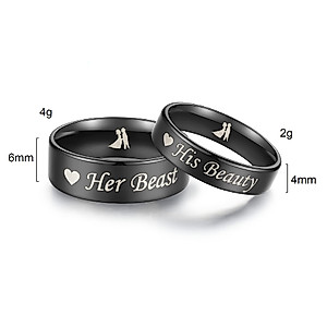 Global Jewelry Amazing His Beauty Her Beast Titanium Stainless Steel Wedding Band Set Anniversary Engagement Promise Ring