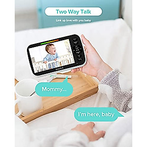 BUASLK Baby Monitor with Camera and Audio, 5" Screen Video Baby Monitor with Temperature Sensor, Two Way Talk and Remote pan-tilt-Zoom Camera, Night Vision and 960ft Range.