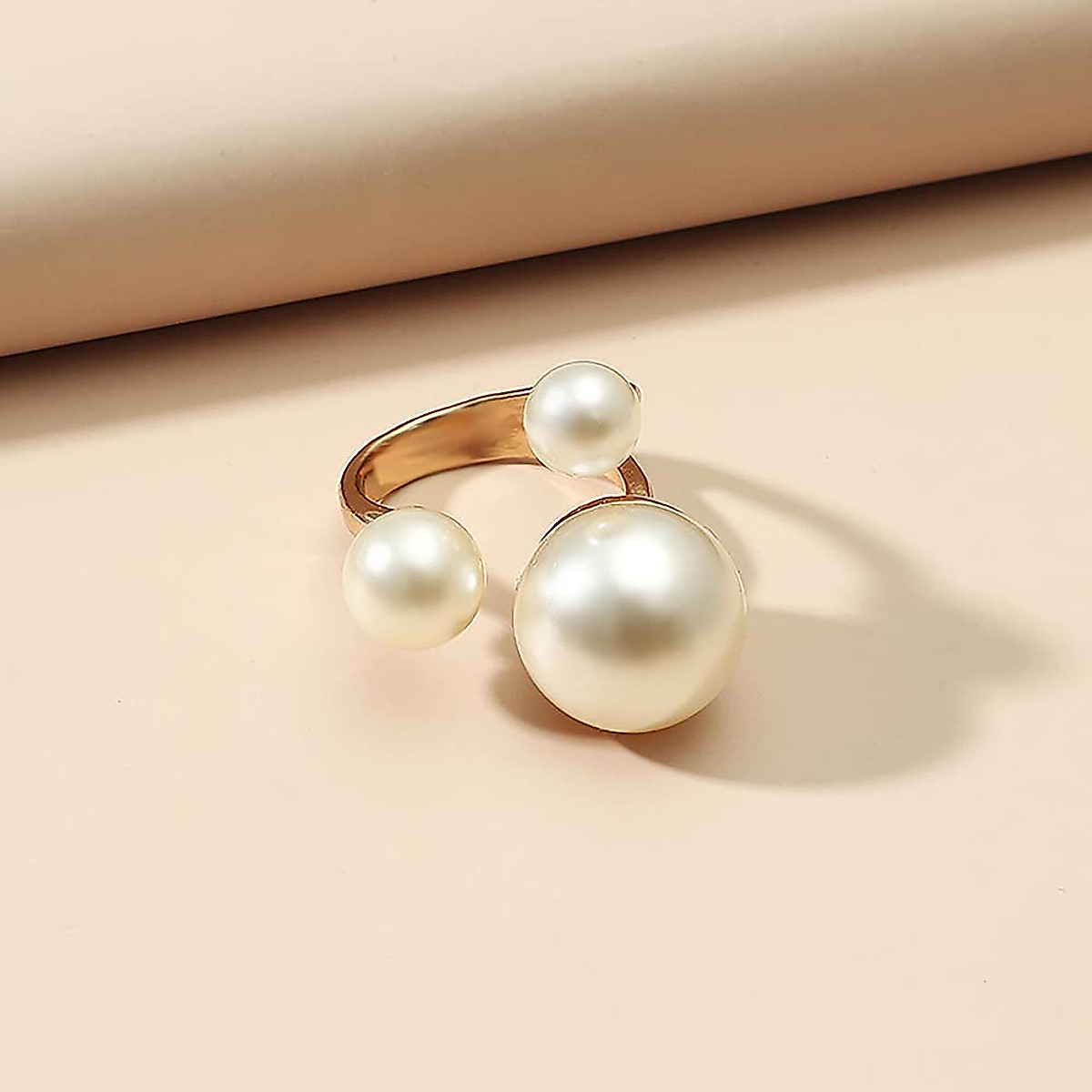 3 Pearls Promise Ring for Women Girls Statement Expandable Adjustable Big Imitation Pearl Ball Open Band Wrap Rings Comfort Fit Engagement Wedding Mother's Day Christmas Jewelry Size 7-9