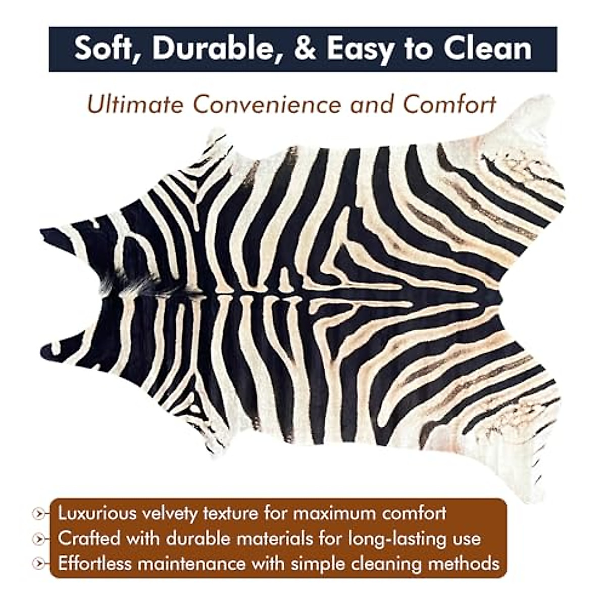 Tumbleweed Velvet Black, Ivory & Beige Synthetic Zebra Rug - Luxurious Zebra Print Rug Available in Multiple Sizes for Versatile Decor - Large 6' x 8'