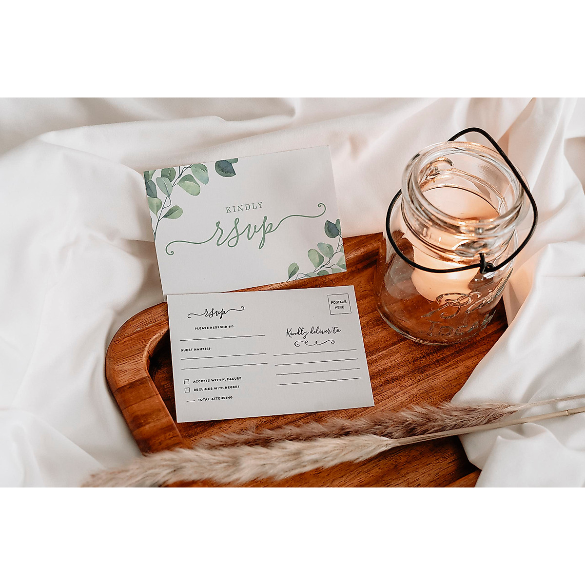 Your Main Event Prints 50 Eucalyptus RSVP Postcards for Wedding - Greenery Response Cards - Perfect for Bridal Shower, Rehearsal Dinner, Engagement Party, Baby Shower