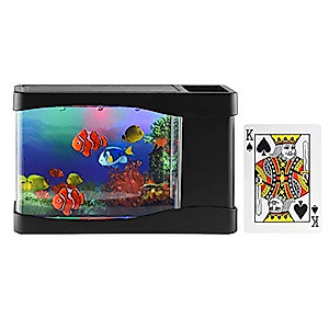 Playlearn Mini Aquarium Artificial Fish Tank with Moving Fish – USB/Battery Powered – Fake Aquarium Toy Fish Tank with 3 Fake Fish