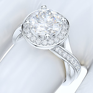 PRSTANI Sterling Silver Crossover Shank 2CT Simulated Round Brilliant Cut Diamond Halo Promise Engagement Ring (7.5)