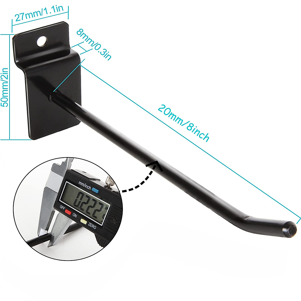 32Pack Slatwall Hooks, 8” Heavy Duty Panel Display Hooks, Commercial Grade Slat Board Hooks for Panel, 1/8” Thickness Metal Slatwall Deluxe Hooks for Garage Shop Retail Display, Black