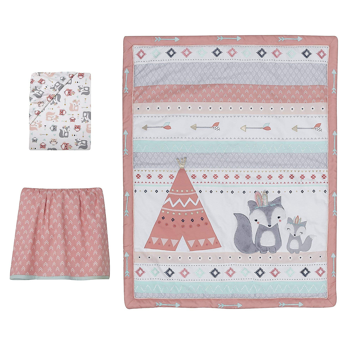 Lambs & Ivy Little Spirit 3-Piece Crib Bedding Set - Blue, Gray, White, Coral