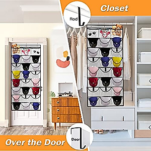 YOUHODA Hat Racks for Baseball Caps with Fixed Velcro, 24 Pockets Over-the-door Hat Organizer with 3 Hooks, 21 Curve Cap Holder & 3 Deep Storage Pockets, Gray