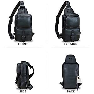 LRTO Genuine Leather Sling Bag Crossbody Motorcycle Bag Handmade Hiking Chest Daypack Retro Shoulder Backpack (Darkgrey)