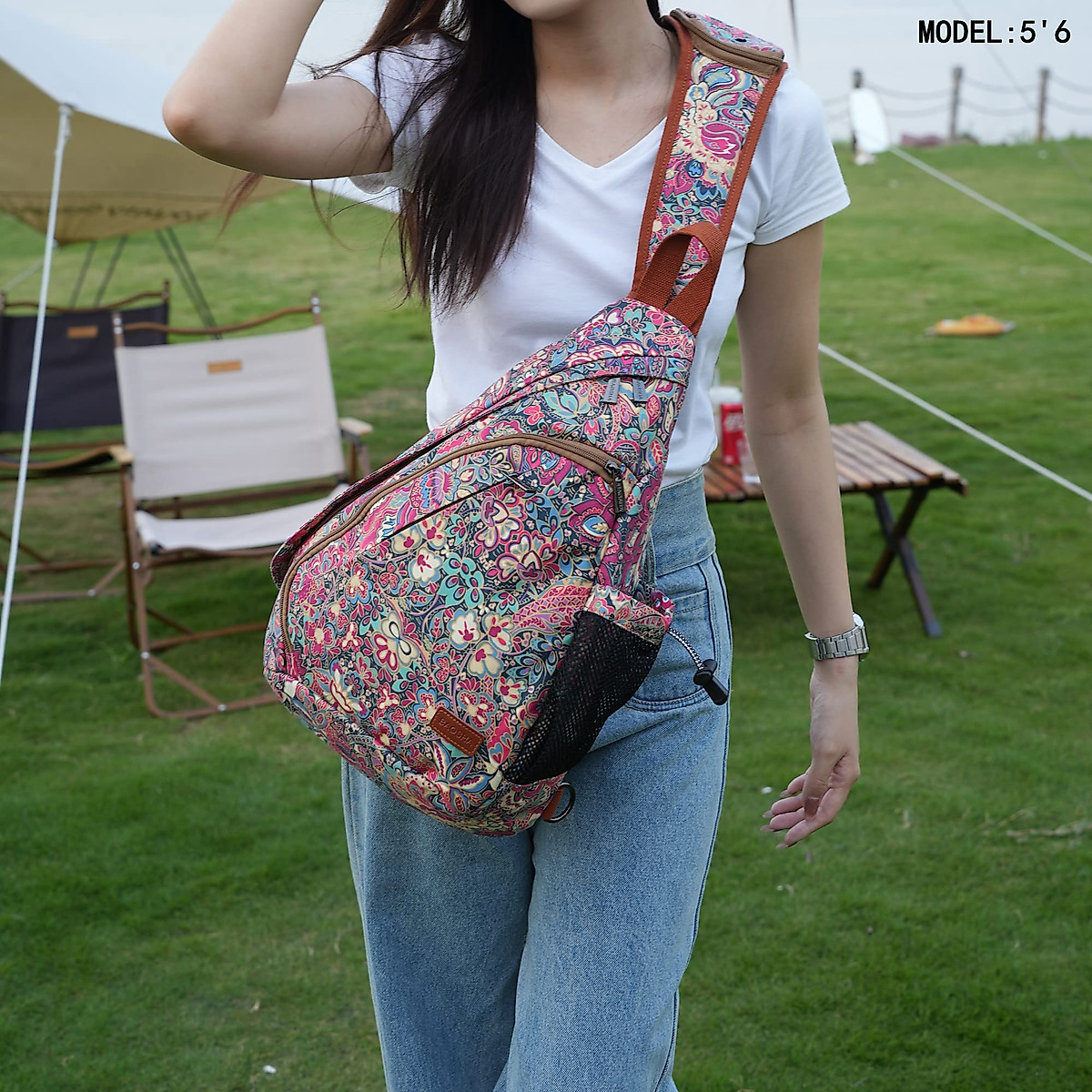 Large Sling backpack Crossbody Shoulder Chest Bag Travel Hiking Daypack for Women XB-04 (Multicolored)