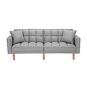 ERDAYE Modern Futon Sofa L x 33" W x 29" H, Longer Loveseat Convertible Sleeper Couch Bed (75" x 39.4' x 23.8" H) for Living Room Apartment Small Space Furniture Sets with 2 Pillows,Light Grey