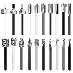 Wood Carving Bits Engraving Router Bit, 20pcs HSS Different Rotary Burr Set with 1/8"(3mm) Shank for Rotary Tools for DIY Woodworking, Carving, Drilling, Engraving, Trimming