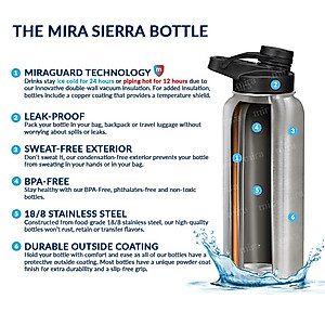 MIRA 32 oz Insulated Sports Bottle - Stainless Steel Temperature Control Thermos - Easy-Drink Spout (24Hr Cold/12Hr Hot) - Blue Lava