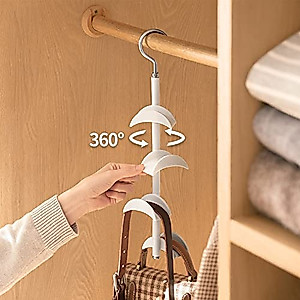 MYBOLE Purse Hanger for Closet, Purses Handbags Hangers 360° Rotating Handbag Hanging Hook Bag Storage Space Saver with 4 Hooks, Hanging Storage Organizer Hanger for Storing Purses, Backpacks, 4 PCS