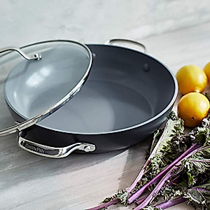 GreenPan Valencia Pro Hard Anodized Healthy Ceramic Nonstick 3.8 Quart Sauteuse Pan with 2 Handles and Lid, PFAS-Free, Induction, Dishwasher Safe, Oven Safe, Gray