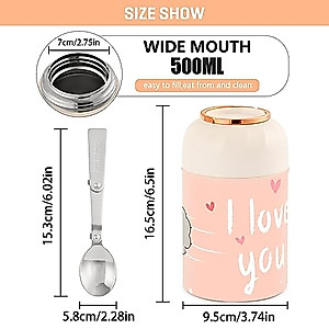 CUPADA I Love You Food Jar for Hot and Cold, Valentines Cat Paw Insulated Food Jars Vacuum 17OZ with Folding Spoon for Work Trip Picnic Camping
