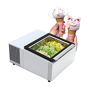 Vaseni Ice Cream Freezer Display Case, Glass Top Ice cream Showcase Countertop Gelato Display with 3 pcs 1/3 GN pan