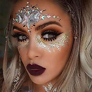 Ludress Crystals Sparkle Face Stickers Party Star Face Glitter Mermaid Body Jewels Festival Face Gems Decoration Make Up for Women and Girls (Multi-Colored)