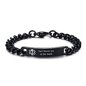VNOX Just Throw me in The Trash Mens Womens 8MM Stainless Steel ID Tag Medical Alert Emergency Bracelet,8 inches,1 Piece
