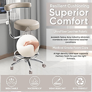 Viviange Ergonomic Dental Stool with Adjustable Height & Rolling Base - Comfortable Dentist Chair for Hygienists, Assistants, & Medical Professionals - Grey