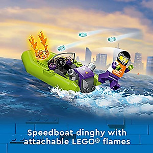 LEGO City Fire Rescue Boat 60373, Toy Floats on Water, with Jetpack, Dinghy and 3 Minifigures, Everyday Hero Toys for Kids, Boys and Girls Ages 5+