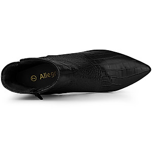 Allegra K Women's Printed Pointed Toe Chunky Heels Black Ankle Boots 8 M US