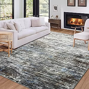ROYHOME Washable Area Rug 5x7 Modern Abstract Machine Washable Rug Contemporary Aesthetic Carpet Stain Resistant Non-Slip Accent Rug Farmhouse Floor Cover for Dining Bedroom Decor, Blue/Grey