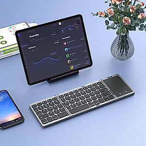 seenda Foldable Bluetooth Keyboard for Travel, Tri-Folding Wireless Portable Keyboard with Touchpad, Rechargeable Multi-Device Small Keyboard, for Laptop Tablet PC Smartphone Windows iOS Android