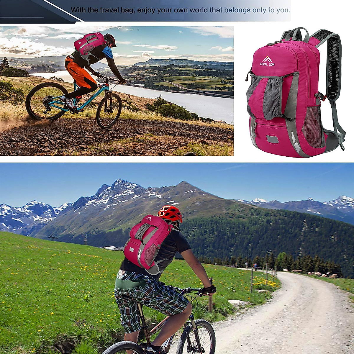 LOCALLION 20L Hiking Daypack Ultralight Bike Rucksack Backpack Outdoor Sports Daypack for Running (red)