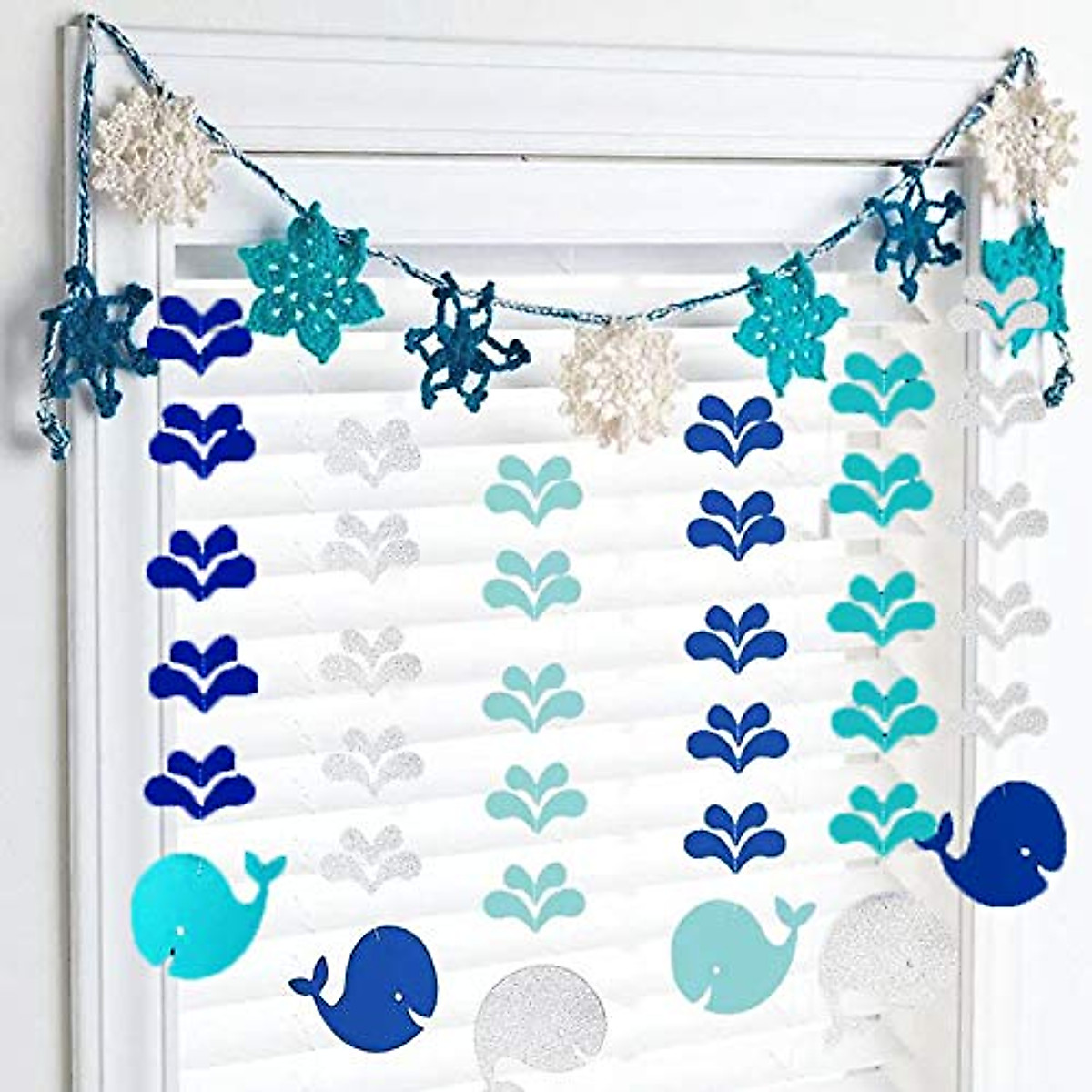 Party Banner/Garland Party Decoration/Sea Whale Bunting/Sea Paper Hanging Banner for Birthday Wedding Baby Shower Sailing Party Supplies Backdrop Room Showcase Decoration (Whale Blue)